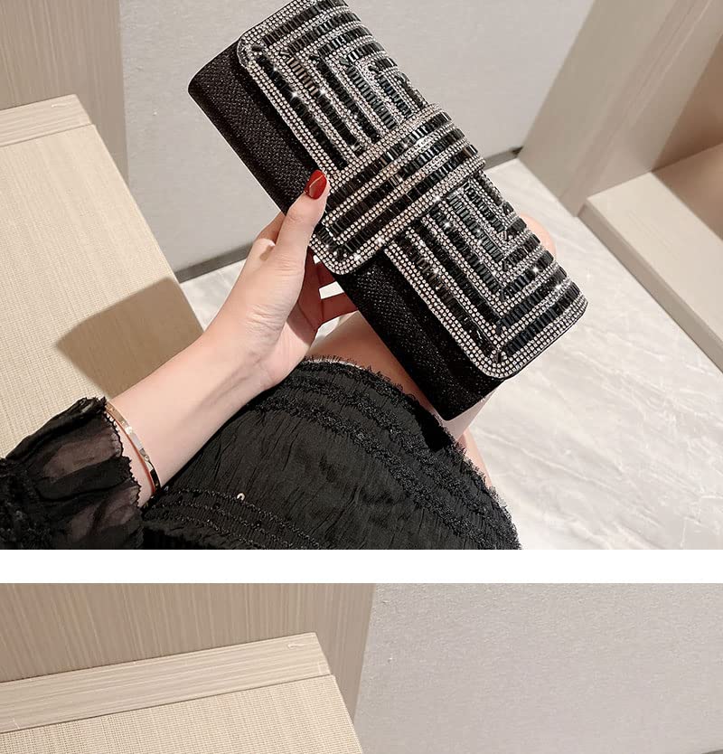 Women Evening Rhinestone Bags,Wedding Cocktail Prom Clutches Party Sparkling Rhinestone Purse (Black)