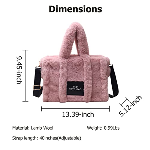 Tote Bags for Women Fluffy Tote Bag Plush Tote Purse Crossbody/Handbag (Pink)