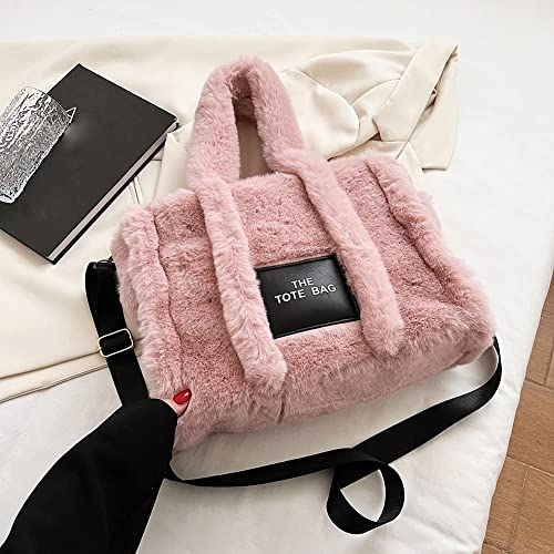 Tote Bags for Women Fluffy Tote Bag Plush Tote Purse Crossbody/Handbag (Pink)