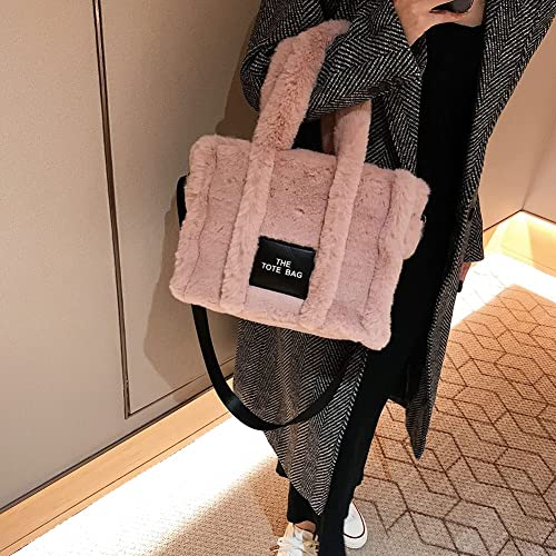 Tote Bags for Women Fluffy Tote Bag Plush Tote Purse Crossbody/Handbag (Pink)