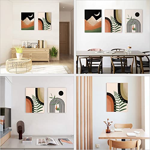 Gisipameis Framed Boho Wall Art Set of 3, Mid Century Modern Decor, Minimalist Black Beige Botanical Boho Bathroom Decor Wall Art 12" x 16" Canvas Prints Ready To Hang for Bedroom Living Room