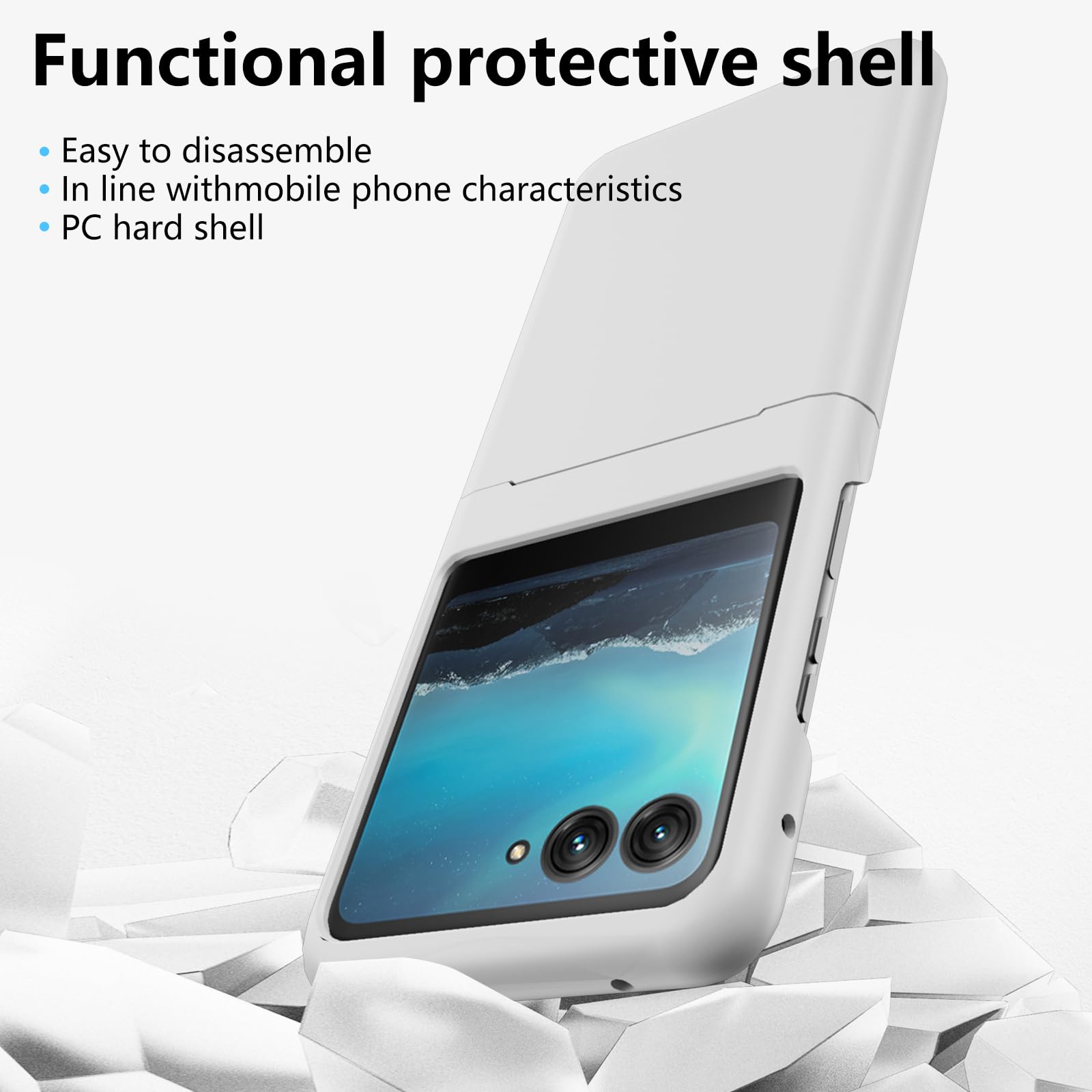 Yuanjing for Moto Razr 40 Ultra case (Screen Protector Included) Thin Hard PC Phone case for Moto Razr 40+ (White)