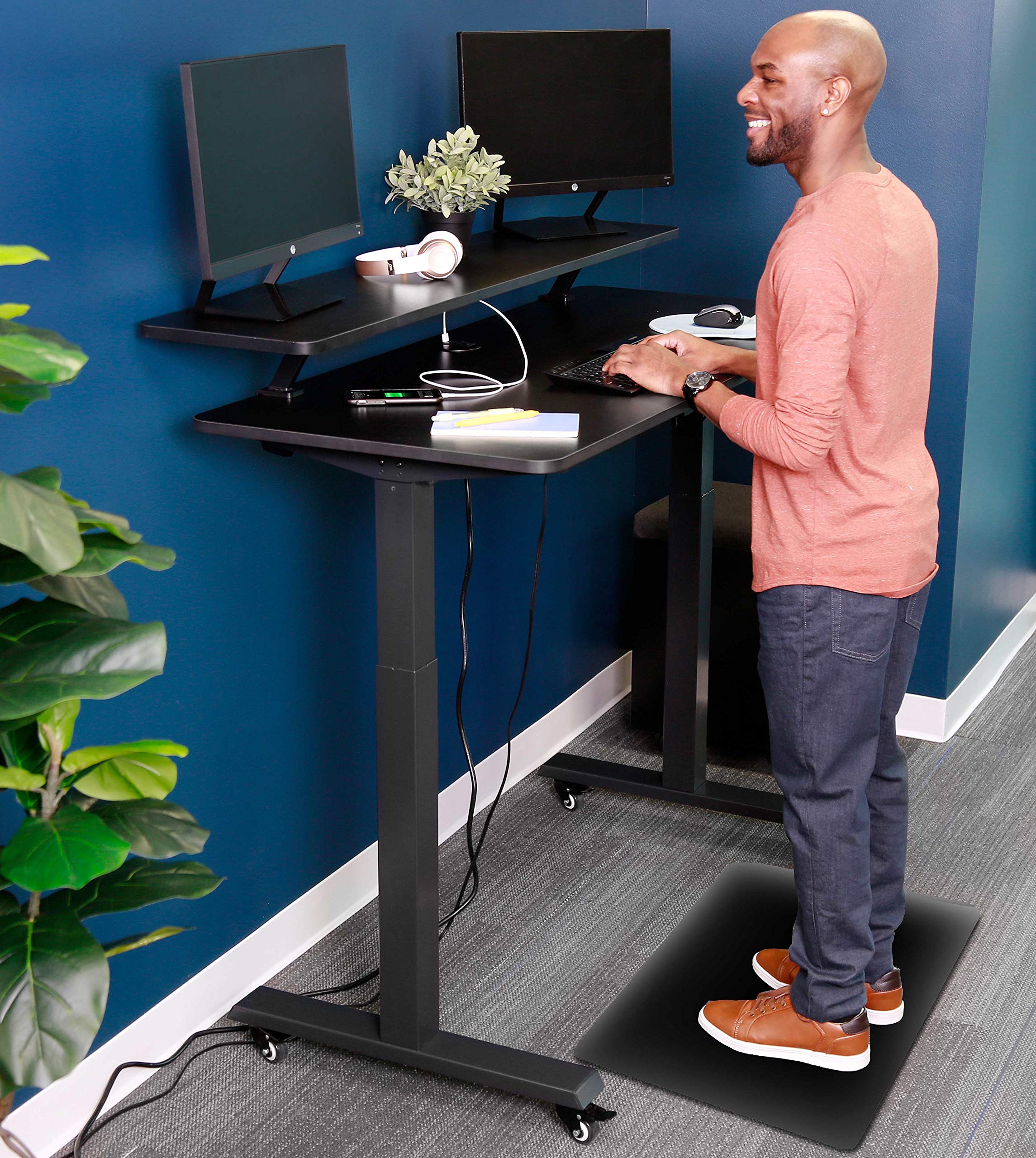 Stand Steady Tranzendesk Power | 55 Inch Electric Standing Desk with Built-In Charging | Height Adjustable Sit to Stand Desk | Electronic Standing Workstation with 1 AC Outlet & 2 USB Ports (55/Black)