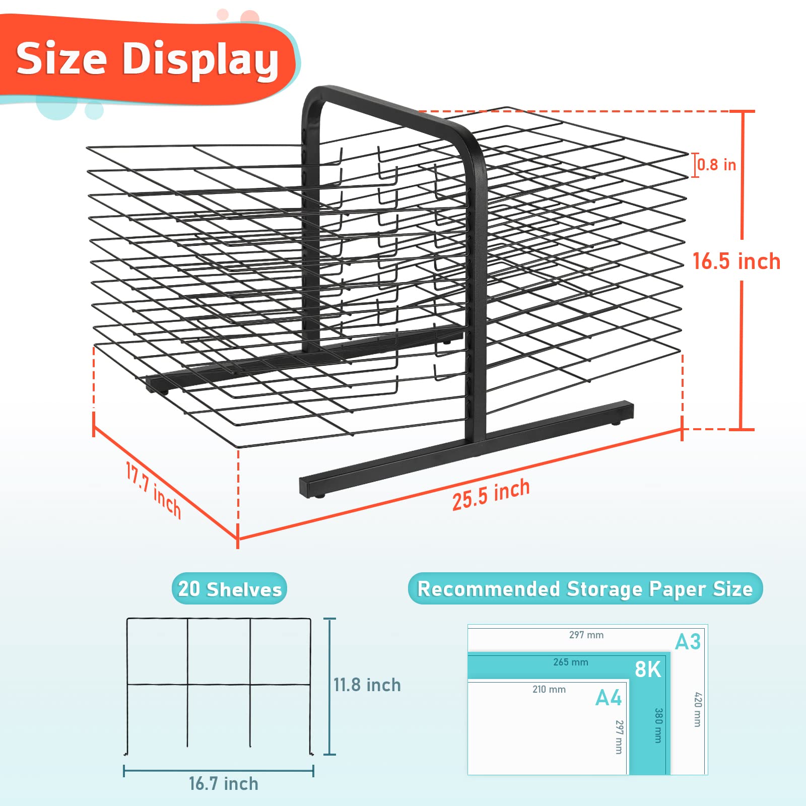 Lzttyee Art Drying Rack for Classroom Paint Drying Rack Art 20 Shelves Metal Desktop Artwork Storage Display Rack Art Drying Rack for Classroom Painting Crafts (20 Shelves-1)