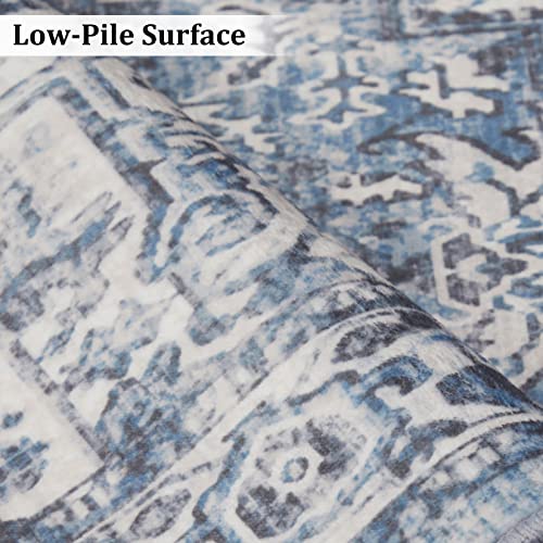 CAREMEE Area Rug 2x6 Runner Rug Light Blue Persian Hallway Indoor Rug Retro Distressed Carpet Thin Rug Machine Washable Accent Rug Lightweight Non Slip Kitchen Living Room Bedroom, 2' x 6' Blue