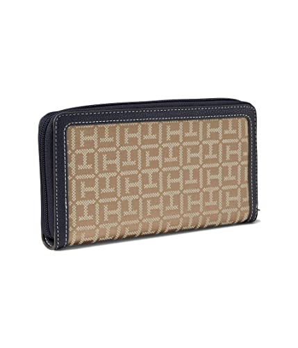 Tommy Hilfiger Liv II Zip Around Wallet Square Monogram Jacquard Khaki Tonal One Size
