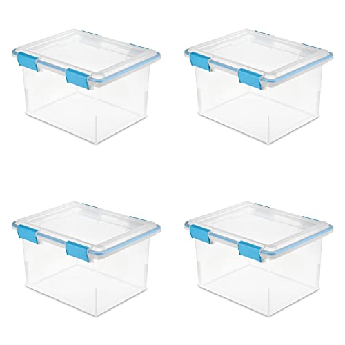 SABIB 32 Quart Clear Plastic Stackable Storage Container Box Bin, 4 Pack