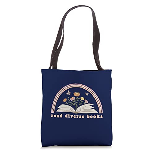 Read Diverse Books Vintage Cottagecore Butterfly Wildflowers Tote Bag