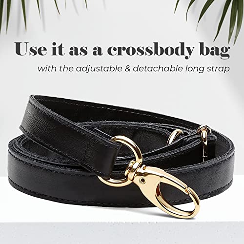 L.A Bags Genuine Leather Tote Bag for Women - Shoulder Crossbody Handbags & Purses with Detachable Adjustable Strap & Zipper Pocket for Work