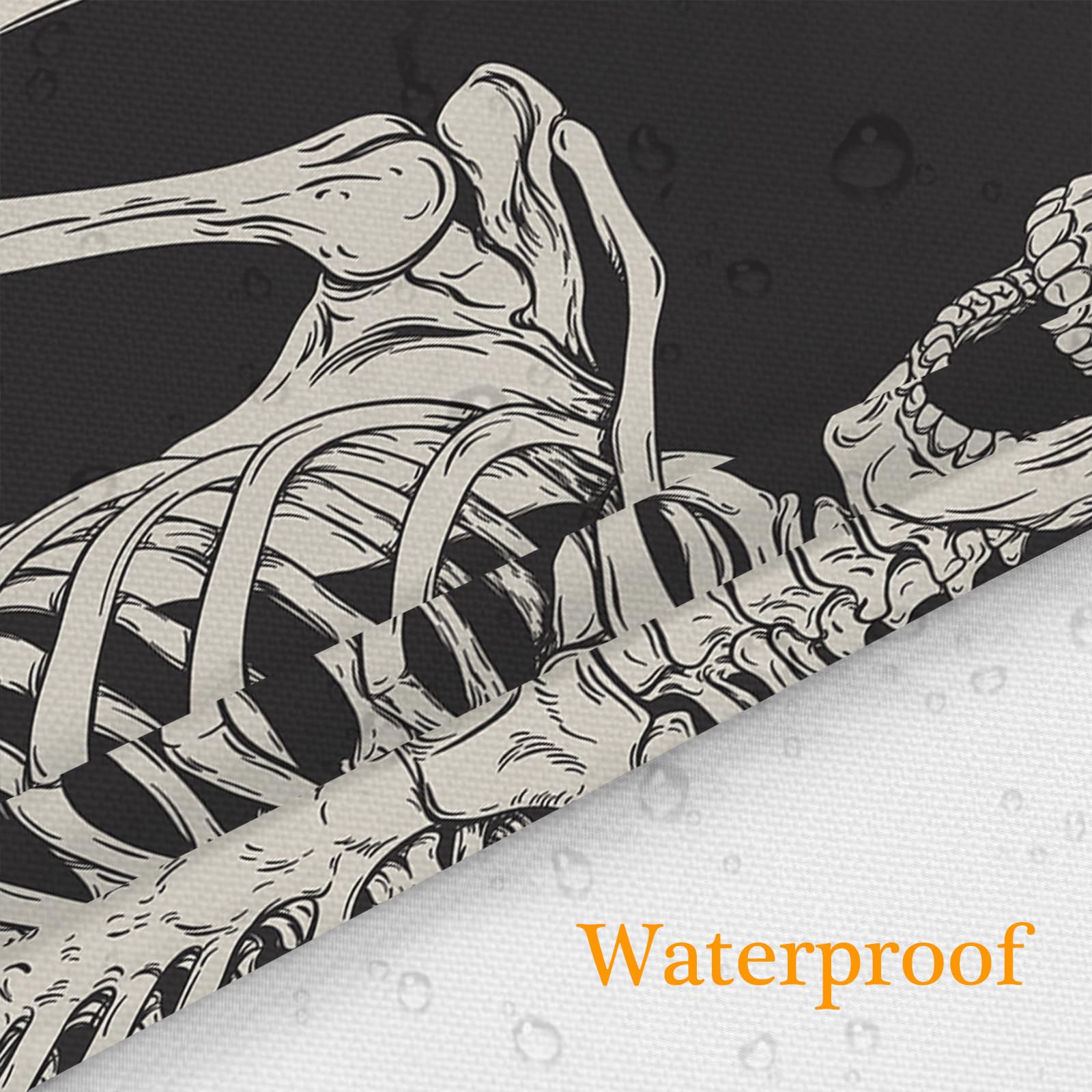 JOOCAR Rock and Roll Skull Skeleton Bone Love Music Vintage Shower Curtain Waterproof Sugar Candy Skull Day of Dead On Black Backdrop Bath Room Shower Curtain with 12 Hooks