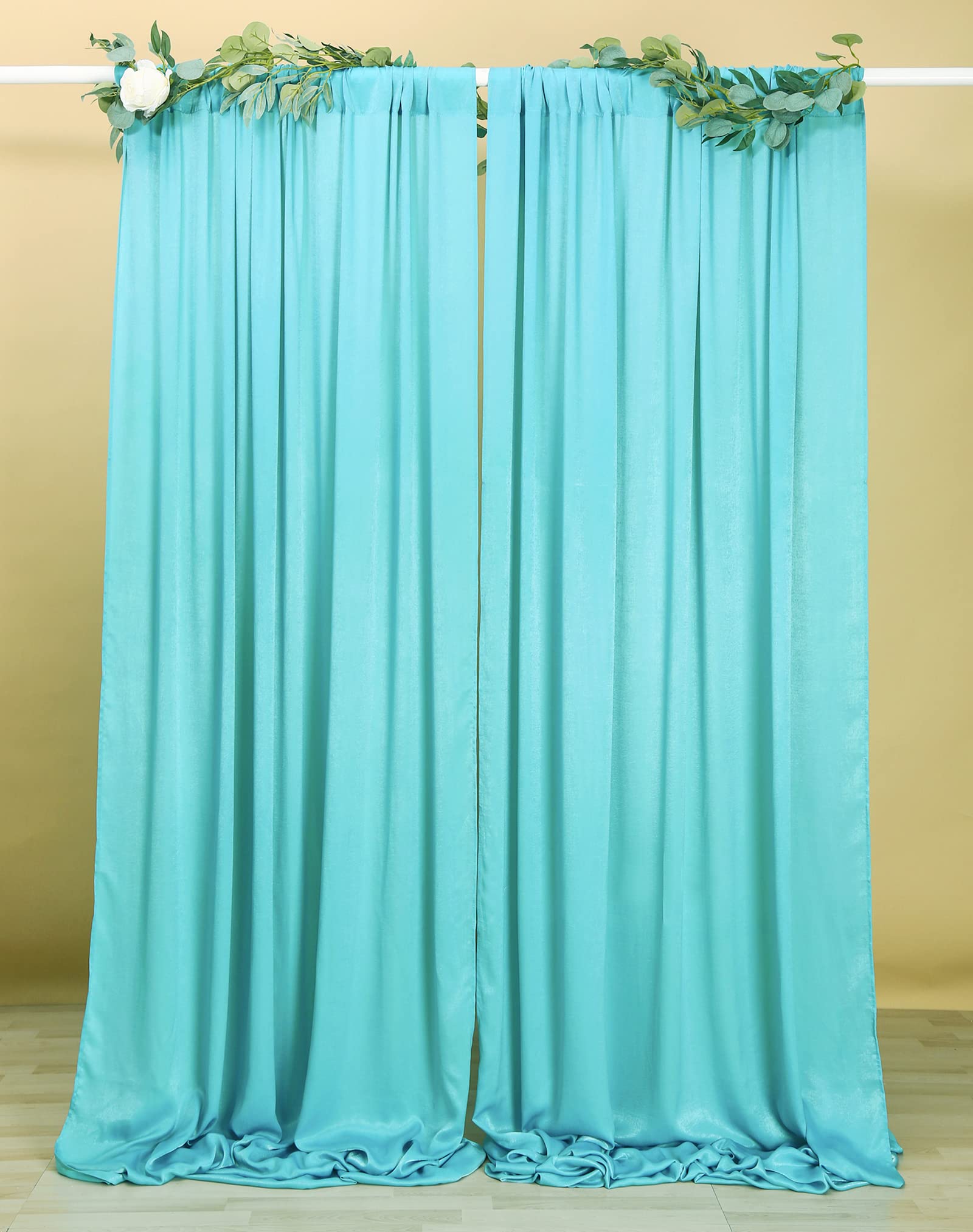 SHERWAY 9.6 Feet x 10 Feet Aqua Silky Soft Curtain Wedding Backdrop Drapes, Slightly Shiny Satiny Window Curtains for Party Ceremony Decoration