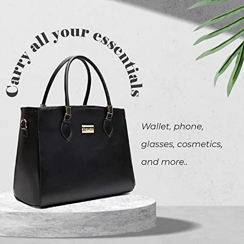 L.A Bags Genuine Leather Tote Bag for Women - Shoulder Crossbody Handbags & Purses with Detachable Adjustable Strap & Zipper Pocket for Work