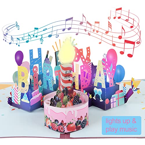 LZSNBPLUS Birthday Card,Musical Birthday Cards, Pink Cake Birthday Card,Blowable Candle Birthday Card,3D Pop up Birthday Card with LED Light Candle,Funny Happy Birthday Card for Kids,Women and Men