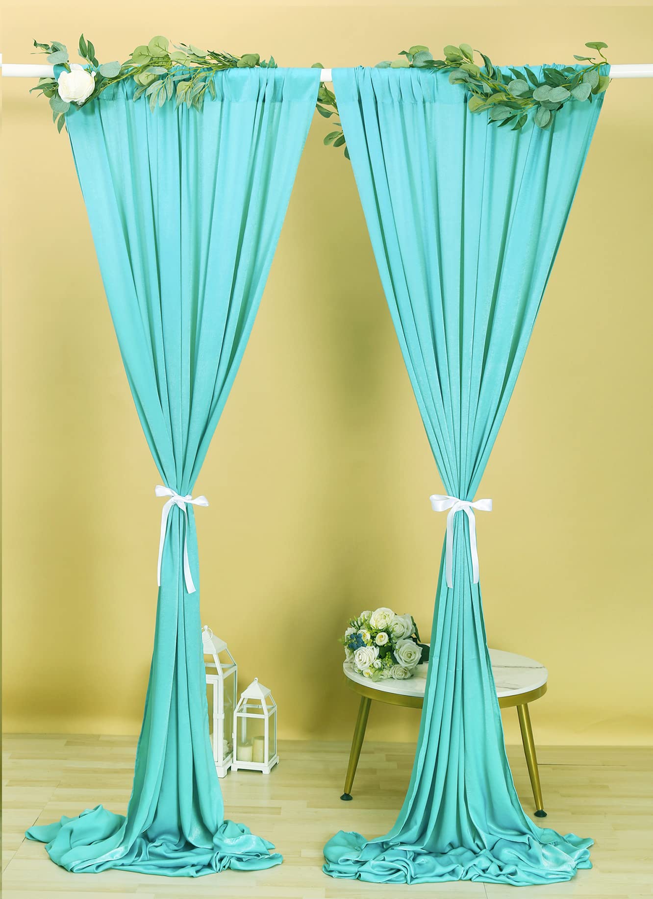SHERWAY 9.6 Feet x 10 Feet Aqua Silky Soft Curtain Wedding Backdrop Drapes, Slightly Shiny Satiny Window Curtains for Party Ceremony Decoration