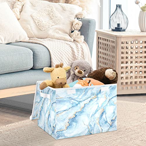xigua White Blue Marble Storage Bins with Lids Foldable Large Cube Storage Boxes with Handles for Home Bedroom Closet Office (16.5x12.6x11.8 in)#80