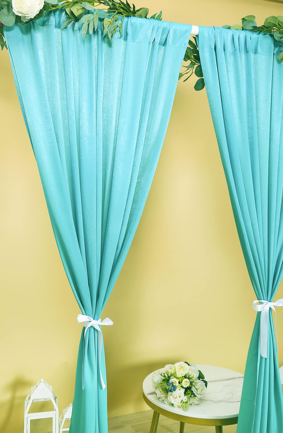 SHERWAY 9.6 Feet x 10 Feet Aqua Silky Soft Curtain Wedding Backdrop Drapes, Slightly Shiny Satiny Window Curtains for Party Ceremony Decoration