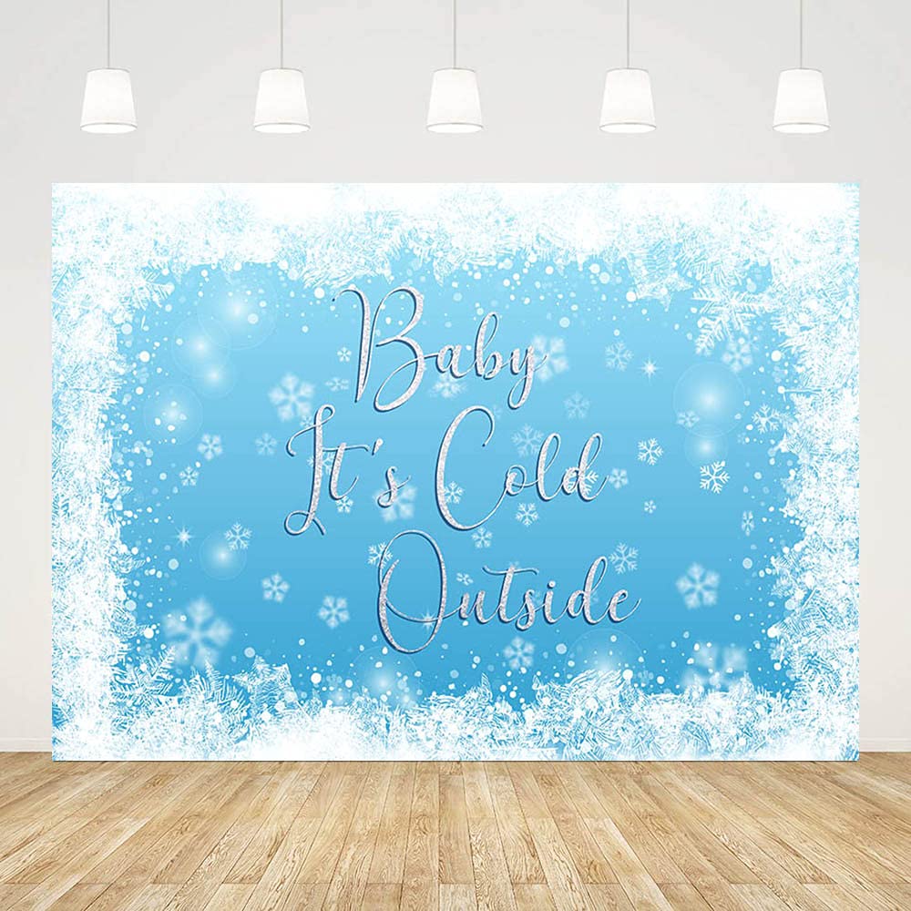 ABLIN 8x6ft Baby It's Cold Outside Backdrop Winter Baby Shower Party Decorations Snowflakes Ice Blue Wonderland Photo Background Snowfall Banner Photo Shoot Props