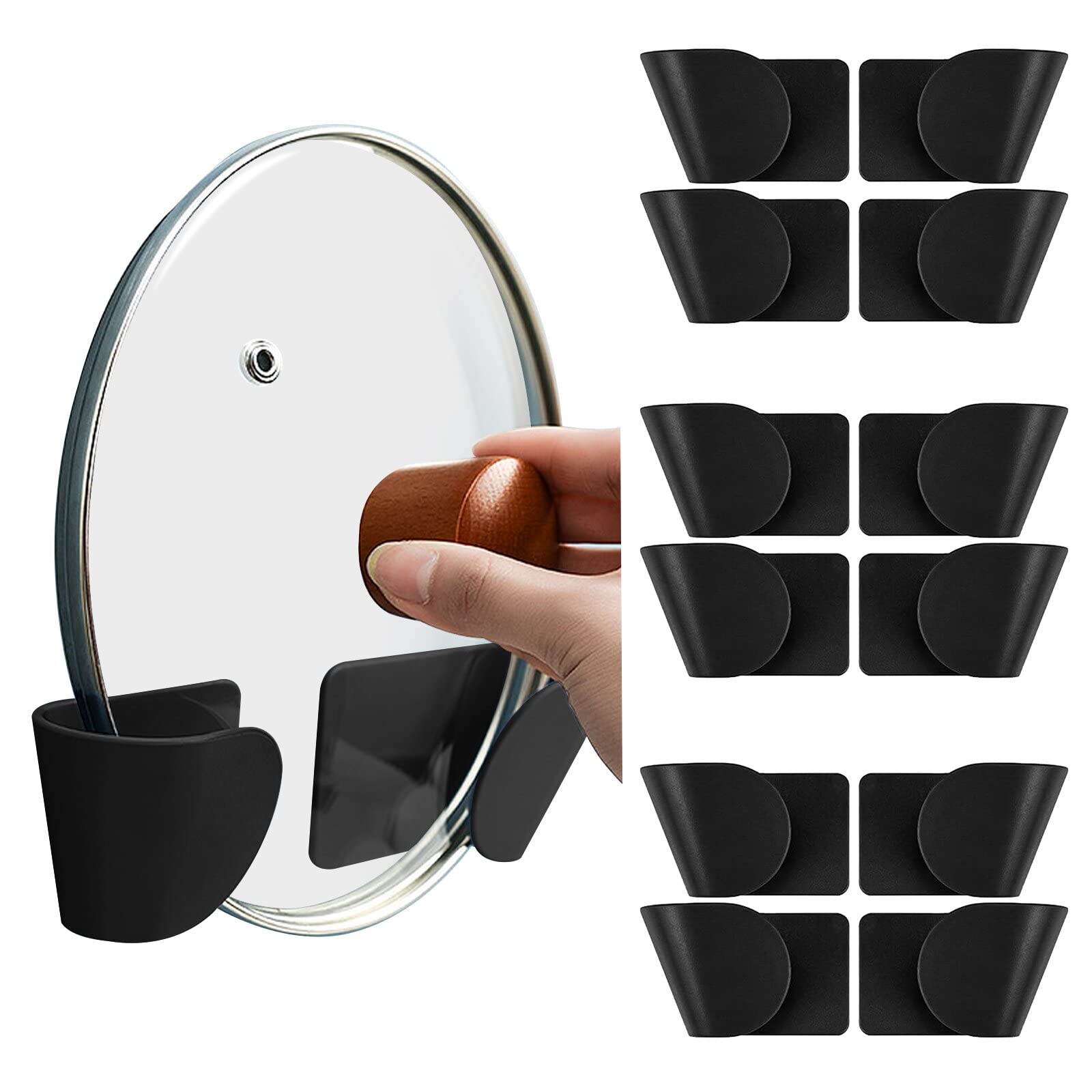 DZHF Pot Lid Organizer, Pot Pan Lid Organizers Holder Inside Cabinet Door, Wall Mount (Set Of 6 Pairs), Black