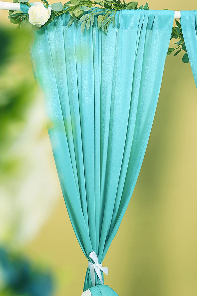 SHERWAY 9.6 Feet x 10 Feet Aqua Silky Soft Curtain Wedding Backdrop Drapes, Slightly Shiny Satiny Window Curtains for Party Ceremony Decoration