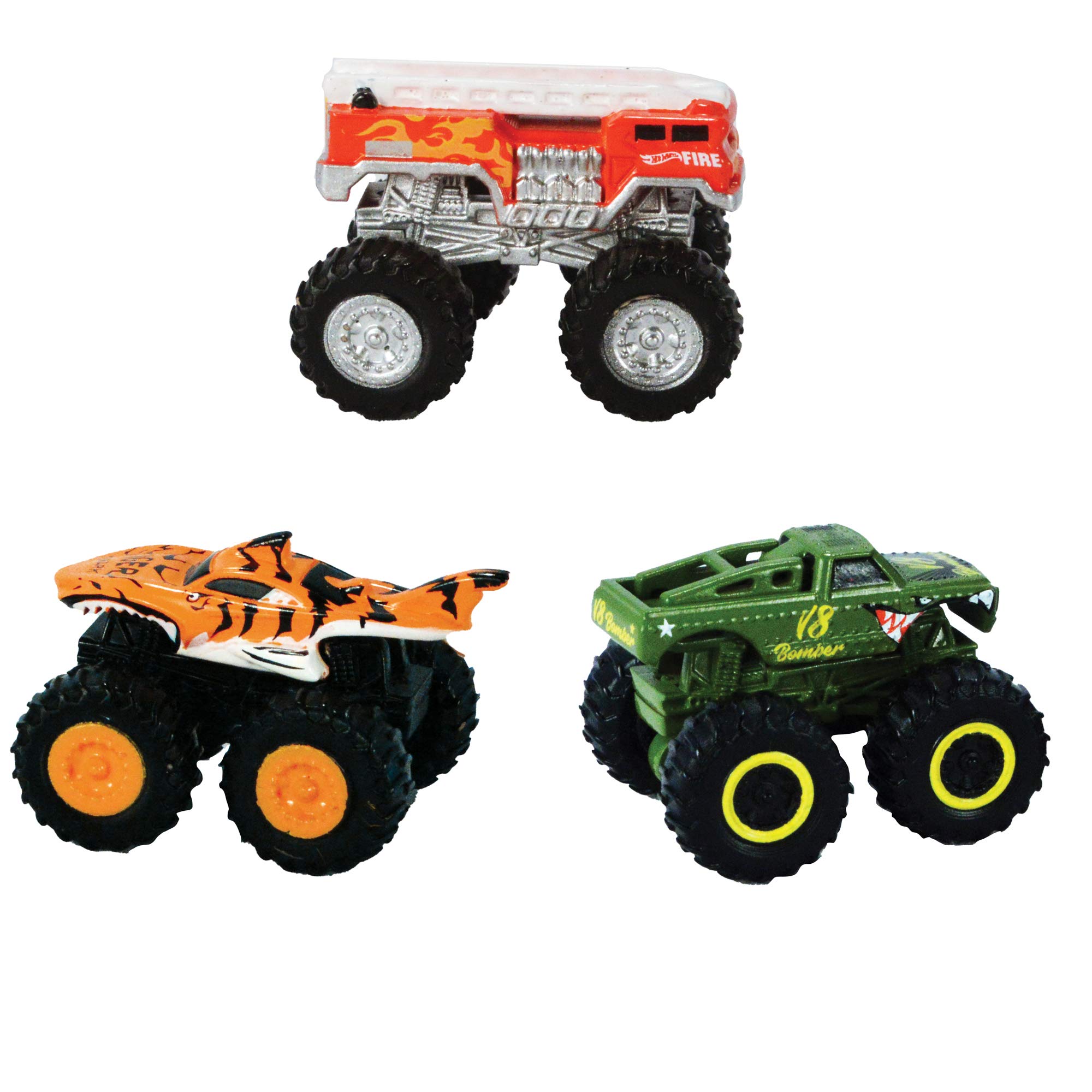 World's Smallest Hot Wheels Monster Trucks Series 2 Bundle Set of 3 - TigerShark - 5Alarm - V8 Bomber