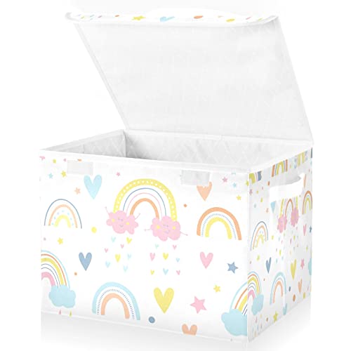 xigua Rainbow Storage Bins with Lids and Carrying Handle,Foldable Storage Boxes Organizer Containers Baskets Cube with Cover for Home Bedroom Closet Office Nursery