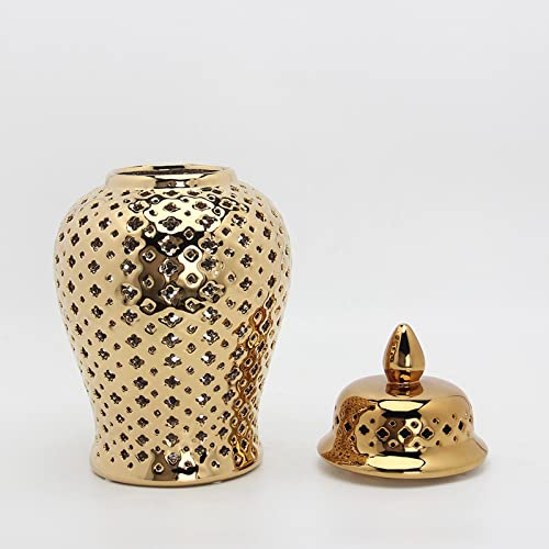 Modern Ceramic Hollow Out Ginger Jar Storage Jar Bud Vase Floral Arrangement Decorative Handicraft Flower Vase with Lid for Home Office Bookshelf Living Room Party Wedding Decor
