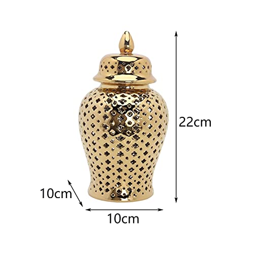 Modern Ceramic Hollow Out Ginger Jar Storage Jar Bud Vase Floral Arrangement Decorative Handicraft Flower Vase with Lid for Home Office Bookshelf Living Room Party Wedding Decor