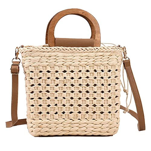 JQWSVE Straw Crossbody Bag for Women Woven Beach Tote Purse Mini Straw Shoulder Handbag Rattan Top-Handle Bag for Vacation