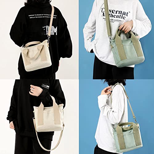 KRAEK Large Capacity Multi-Pocket Handbag Women's Canvas Tote Purses Crossbody Bag Vintage Tote Bags for School College(A-Green,Long Shoulder Straps)