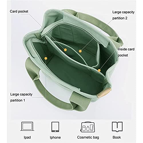 KRAEK Large Capacity Multi-Pocket Handbag Women's Canvas Tote Purses Crossbody Bag Vintage Tote Bags for School College(A-Green,Long Shoulder Straps)
