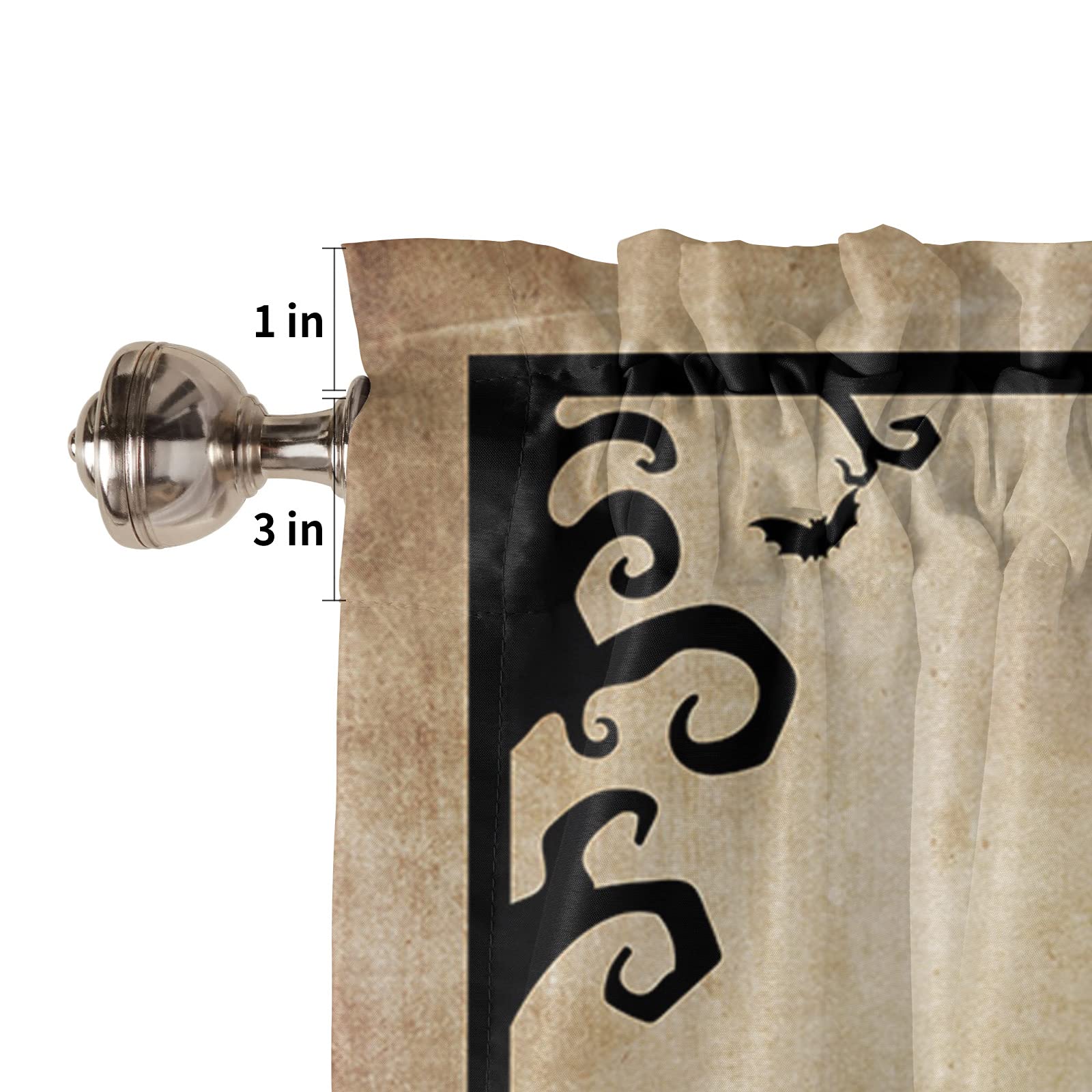 Seven Roses Don't Be a Magic Witch Halloween Lace Farmhouse Short Window Curtain Valances, Retro Beige Backdrop Rod Pocket Kitchen Valances for Living Room Bedroom Bathroom Cafe, 1 Panel - 54" x 18"