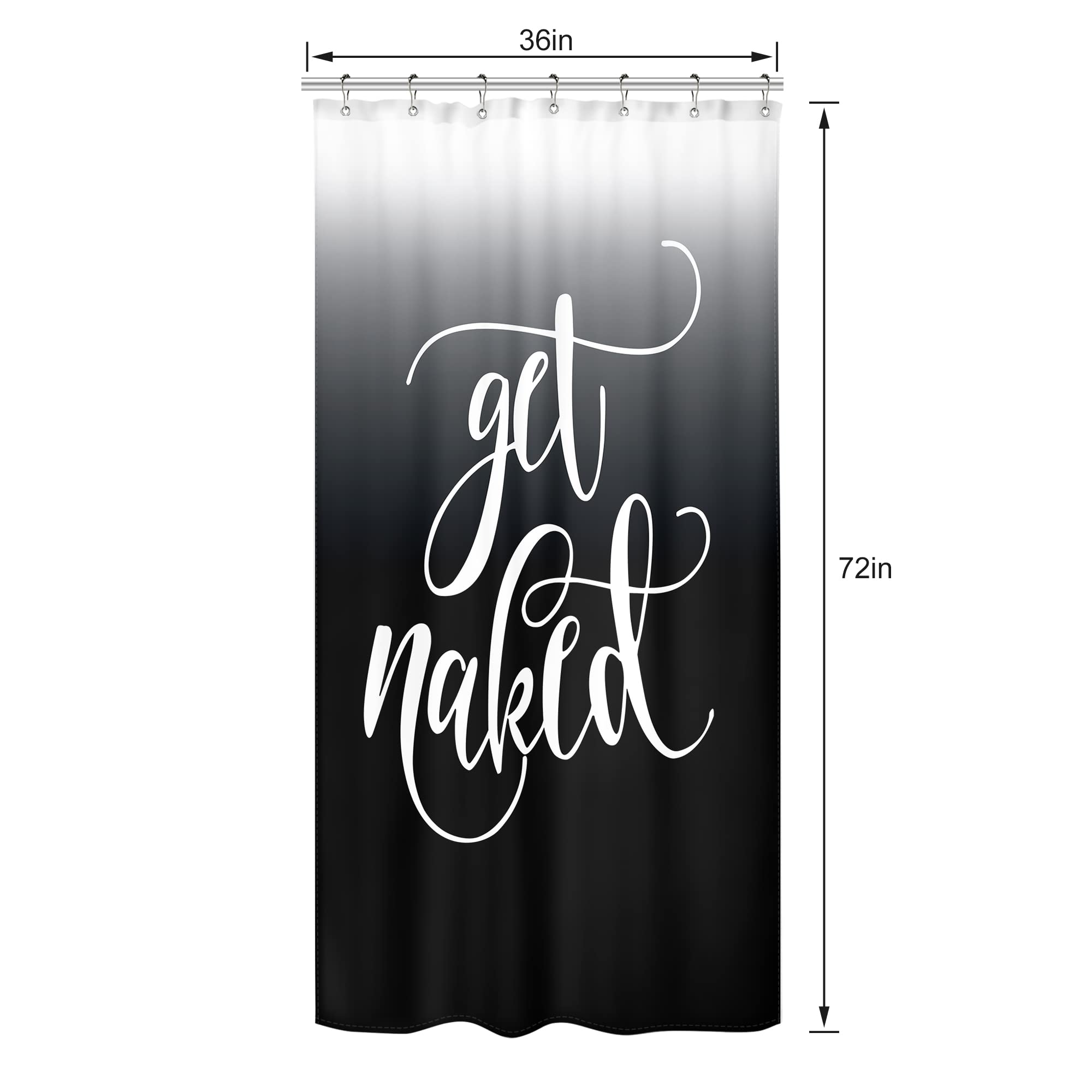 Riyidecor Small Stall Shower Curtain Ombre Get Naked 36Wx72H Inch Black White Texture Single Cool Abstract Funny Fashion Modern Unique Urban Trendy Polyester Waterproof Home Bathroom Decor Fabric