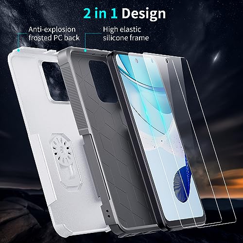 LUTTY Designed for Motorola Moto G 5G 2023 Case, Moto G Power 5G 2023 Case,with 360° Rotate Ring Stand and 2 Screen Protector, Non-Slip Matte Back Military Grade Dual Layer Protective Case, White