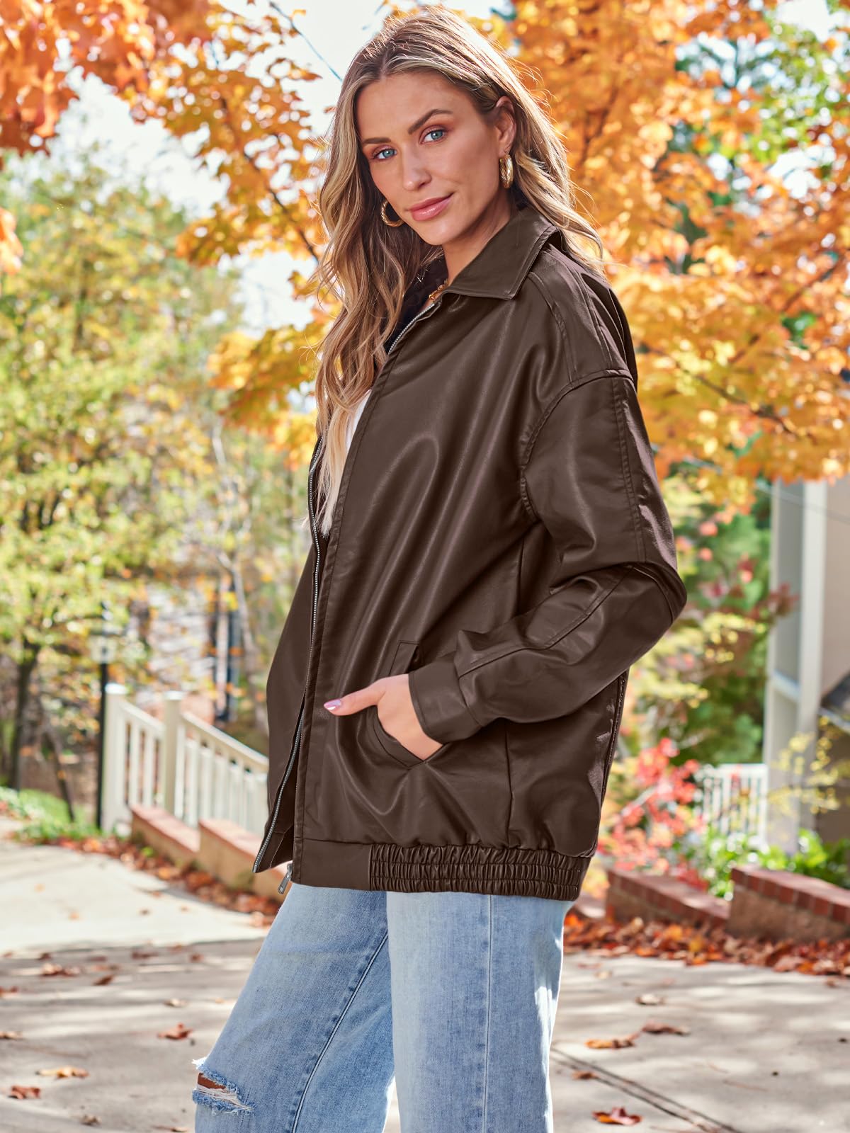 AUTOMET Womens Oversized Leather Jackets Faux Suede Fall Fashion Motorcycle Coats Winter Outfits Clothes Y2k Tops Brown M