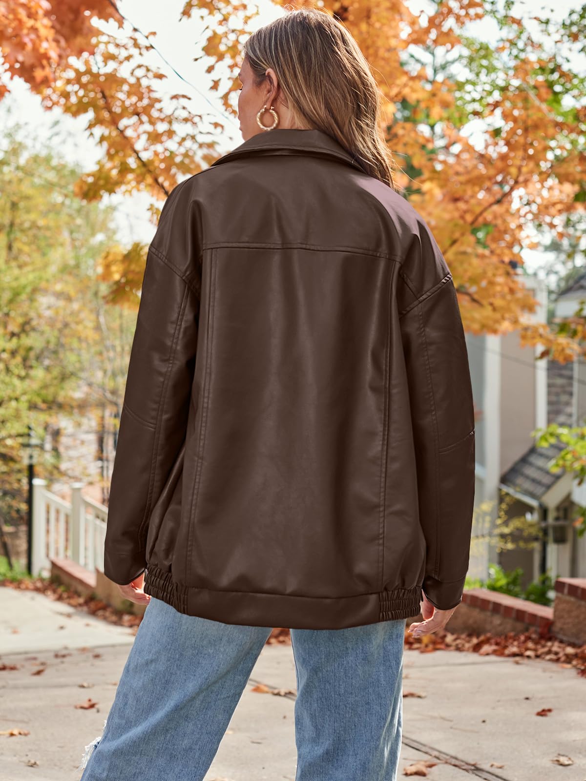 AUTOMET Womens Oversized Leather Jackets Faux Suede Fall Fashion Motorcycle Coats Winter Outfits Clothes Y2k Tops Brown M