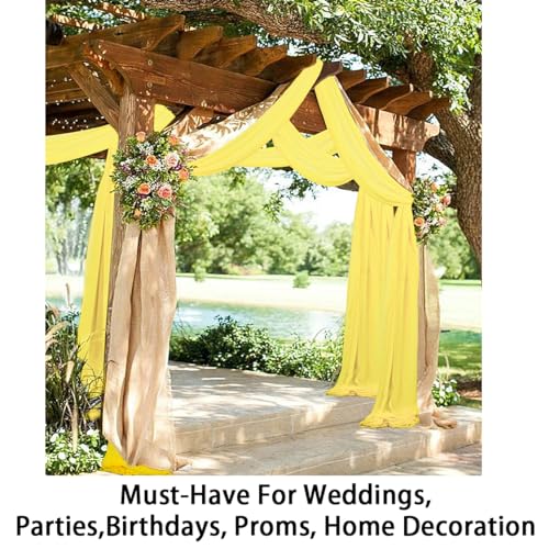 ShinyBeauty Chiffon Backdrop Curtain 2 Panel 29x108 Yellow Tulle Backdrop Chiffon Backdrop Drapes 5FTx10FT Yellow Chiffon Backdrop Wedding Chiffon Curtains for Backdrop(29x108'' x2pcs, Yellow)