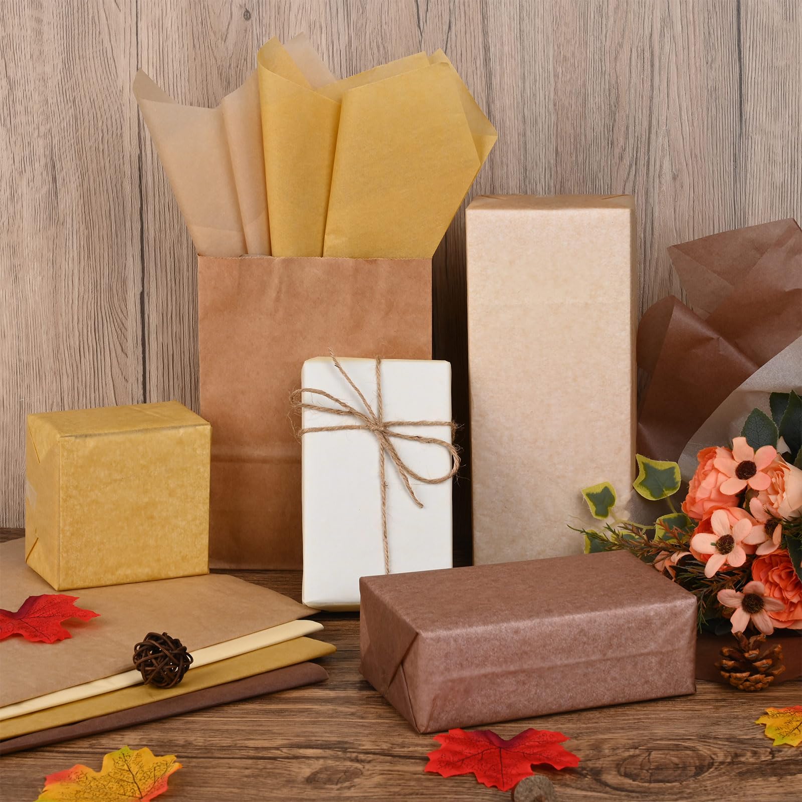 100 Sheets Kraft Tissue Paper Brown Wrapping Paper Bulk for Weddings Birthday DIY Project Christmas Gift wrapping Crafts Decor,13.8 x 19.7" (Brown)