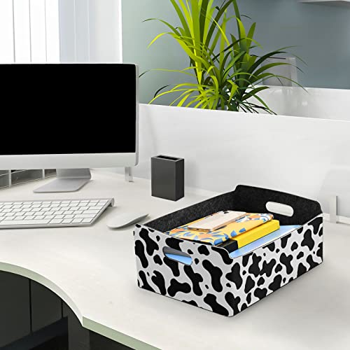 Kigai Black & White Cow Print Storage Bins with Handles Felt Fabric Collapsible Storage Basket Organizer Drawers Storage Boxes for Shelf Closet Bedroom (14x5x10Inch)