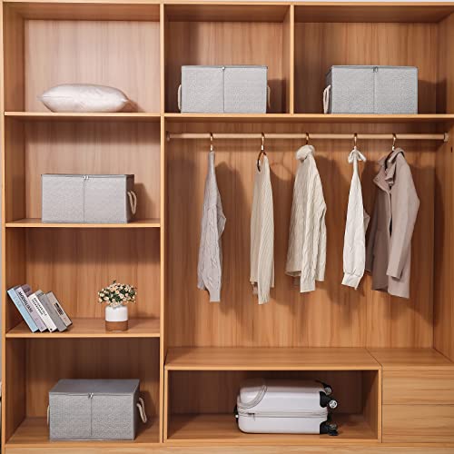 jeadwwr Large Foldable Storage Bins with Lids for Organizing, Fabric Storage Boxes with Lids for Shelves, 2-Pack Clothes Baskets with Cotton Rope Handles Zip Closet Bins (Ash Grey, 17.7x13.8x9.8in)