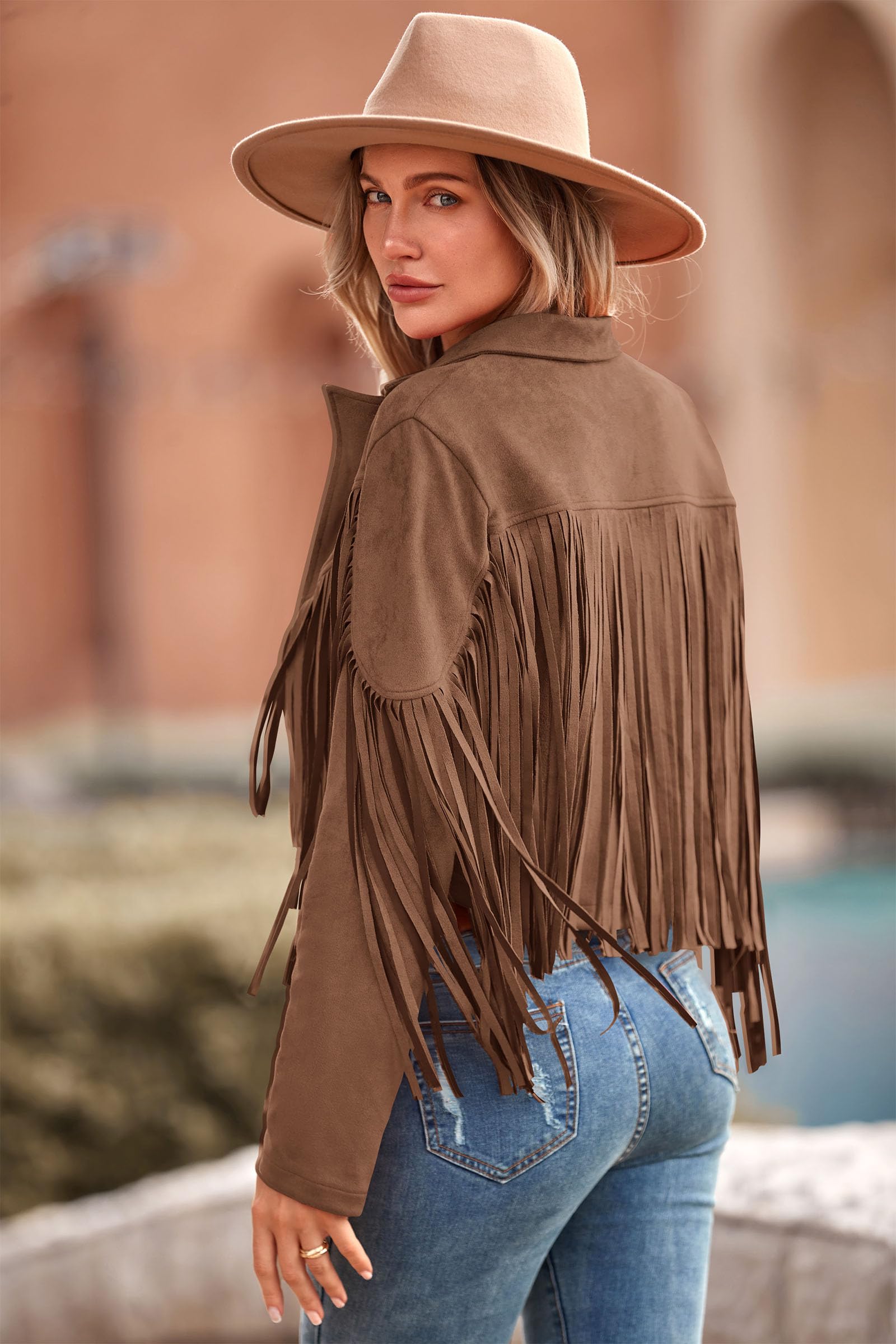 PRETTYGARDEN Women's 2025 Fall Faux Suede Jackets Lightweight Long Sleeve Open Front Cropped Moto Coats (Coffee,Large)