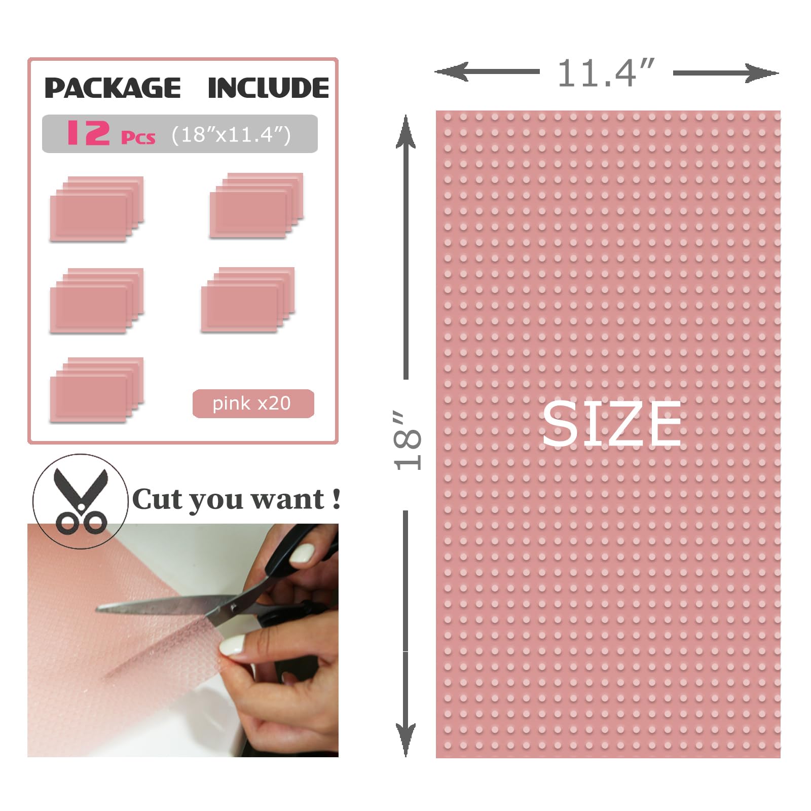 Rwotlls 10Pcs Refrigerator Liners, Washable Fridge Liner Mats Covers Pads for Glass Shelf Cupboard Cabinet Drawer Home Kitchen Accessories Organization (Pink)