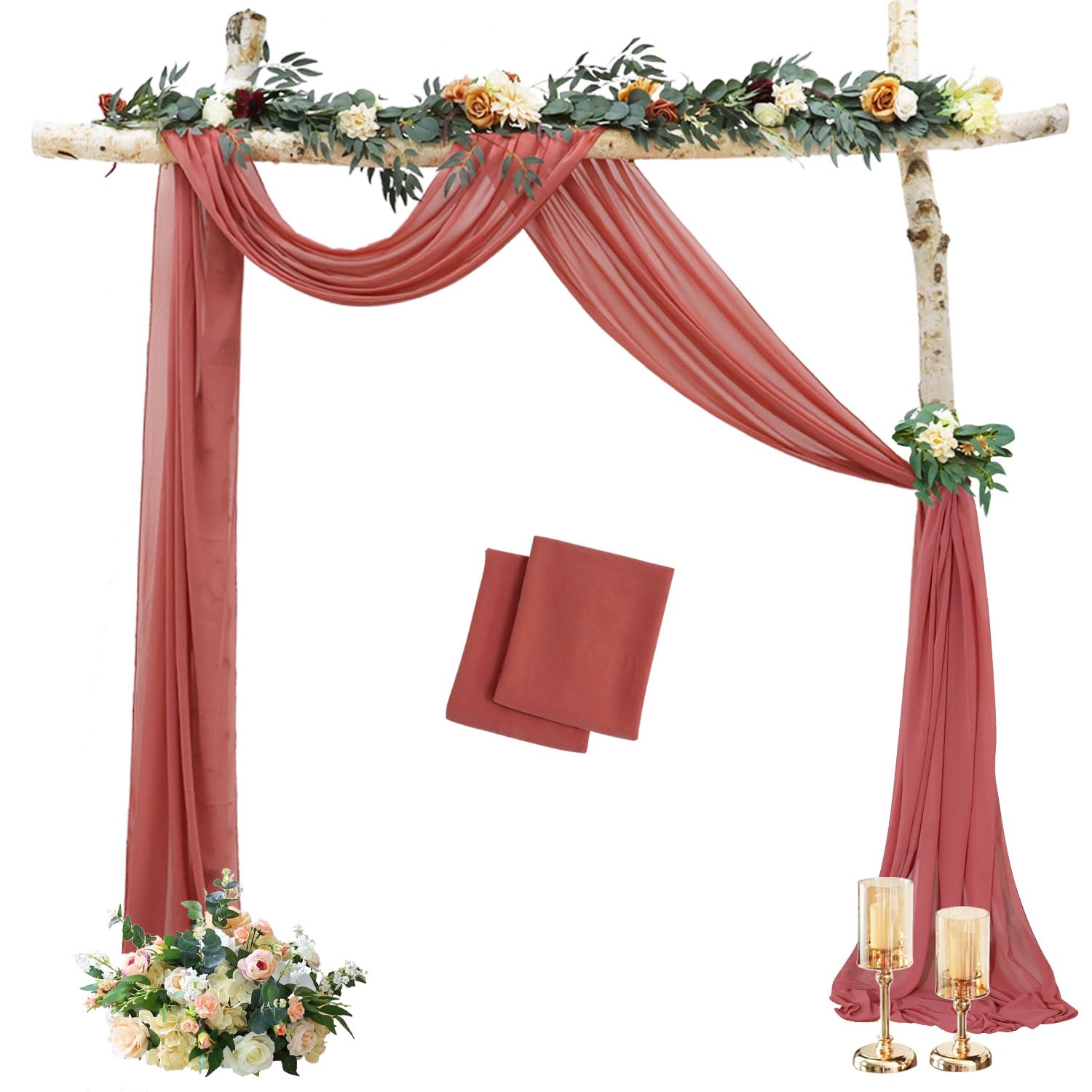 MODFUNS Dusty Rose Wedding Arch Draping 18FT 2 Panels Chiffon Drapery Wedding Arches Decorations for Reception Sheer Arch Curtains Dusty Pink Drapes for Backdrop Tent Drape for Party Events