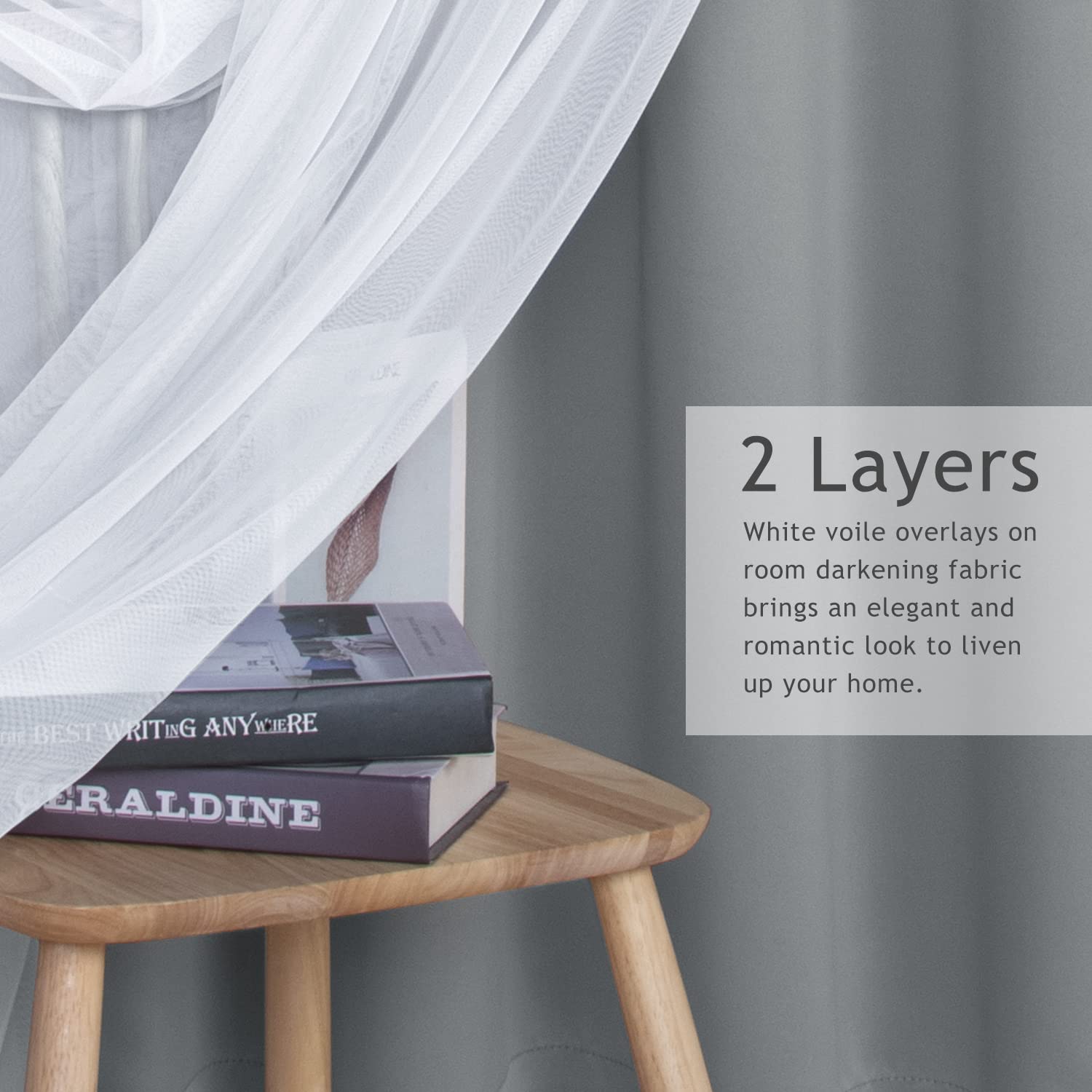 BONZER White Sheer Tulle Overlay Blackout Curtains Grommet Top Mix and Match Curtains for Living Room, Cloud Grey, 52x95 Inch, Set of 2 Panels