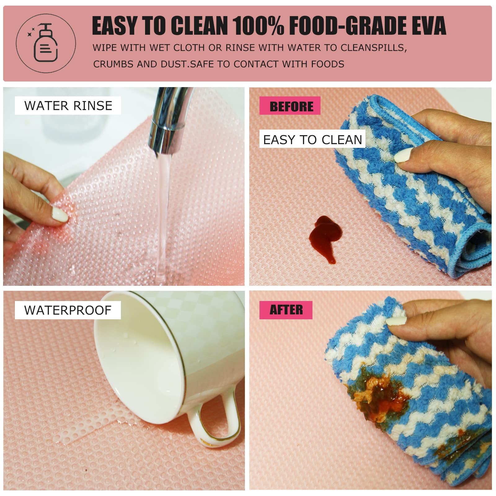 Rwotlls 10Pcs Refrigerator Liners, Washable Fridge Liner Mats Covers Pads for Glass Shelf Cupboard Cabinet Drawer Home Kitchen Accessories Organization (Pink)