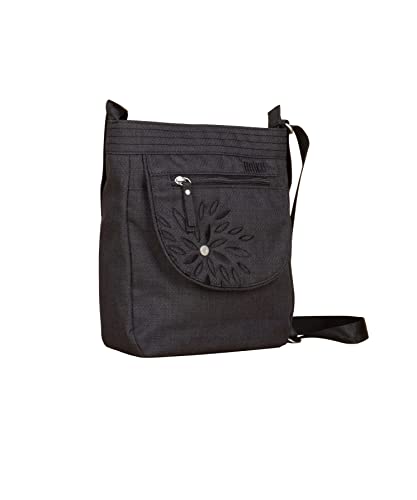 HAIKU Jaunt Eco-Friendly RFID Blocking Crossbody Bags for Women, Travel Purse with Zippered Pockets and Adjustable Strap, Black in Bloom