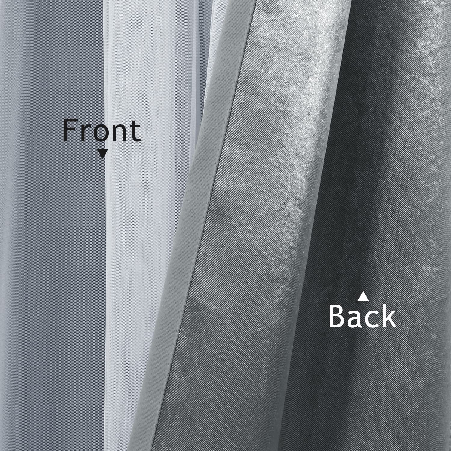 BONZER White Sheer Tulle Overlay Blackout Curtains Grommet Top Mix and Match Curtains for Living Room, Cloud Grey, 52x95 Inch, Set of 2 Panels