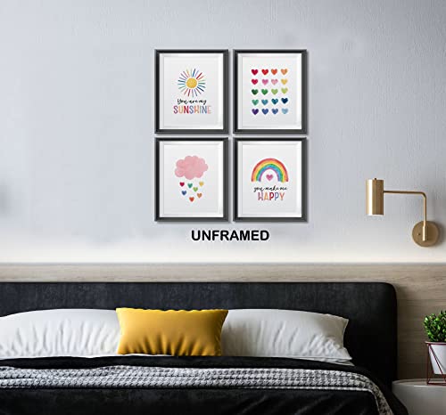 Inspirational Quote You Are My Sunshine Poster Prints for Home Girls Room Kids Room Nursery Classroom Decor,Boho Sun Rainbow Cloud Hearts Pattern Decorations Prints Wall Art Unframed 4pcs 8x10inches