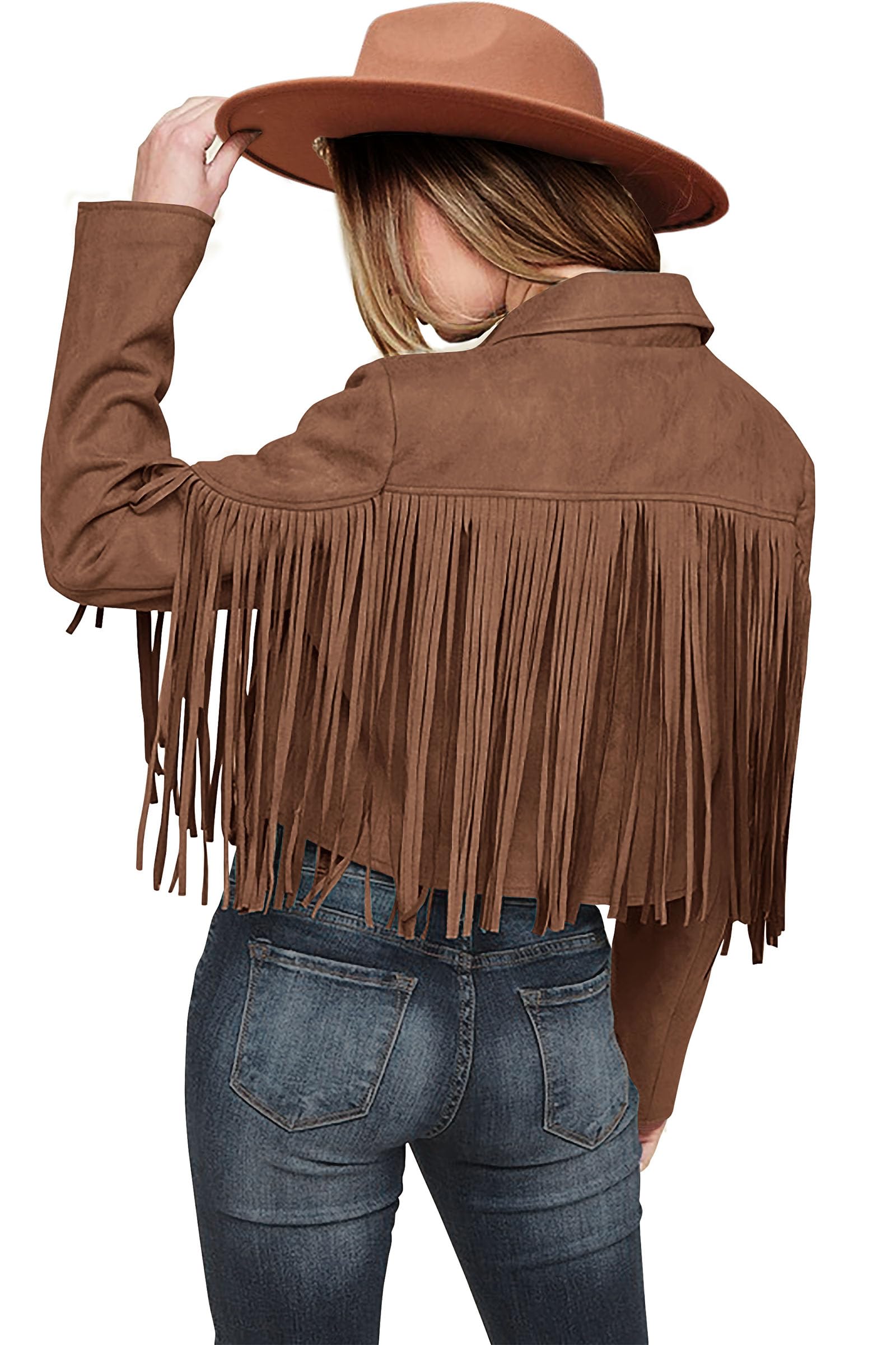 PRETTYGARDEN Women's 2025 Fall Faux Suede Jackets Lightweight Long Sleeve Open Front Cropped Moto Coats (Coffee,Large)
