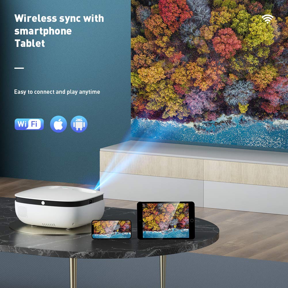 Wimius Mini Projector with WiFi and Bluetooth,240” Display&1080P Full Hd Enhanced Suport,Portable Phone Movie Projector for Outdoor Movie Night, Compatible with Tv Stick/ PC/PS5/IOS/Android