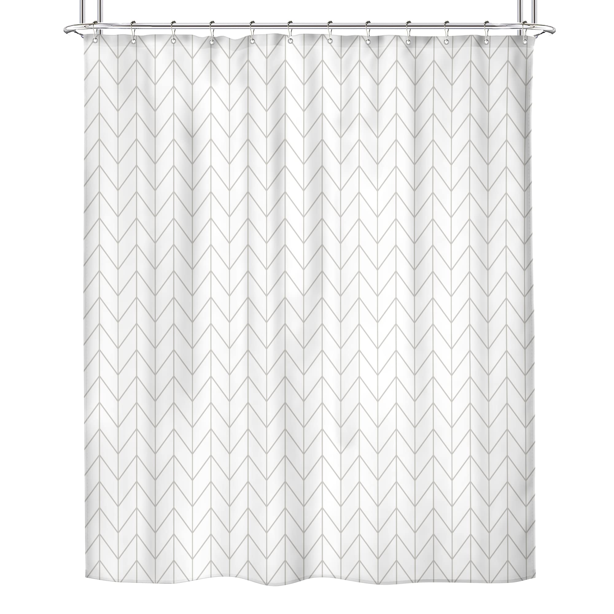 Riyidecor Chevron Shower Curtain White Beige Geometric Herringbone 60Wx72H Inch Striped Simple Modern Classy Neutral Contemporary Decor Fabric Bathroom Set Polyester Waterproof